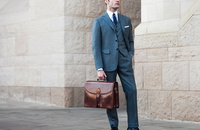 Tomacelli Men’s Large 2-Section Leather Briefcase - Maxwell-Scott